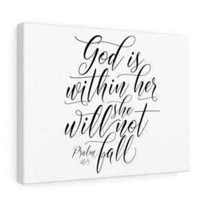 Printify | Art | Scripture Sign She Will Not Fall Psalm 465 White Bible ...